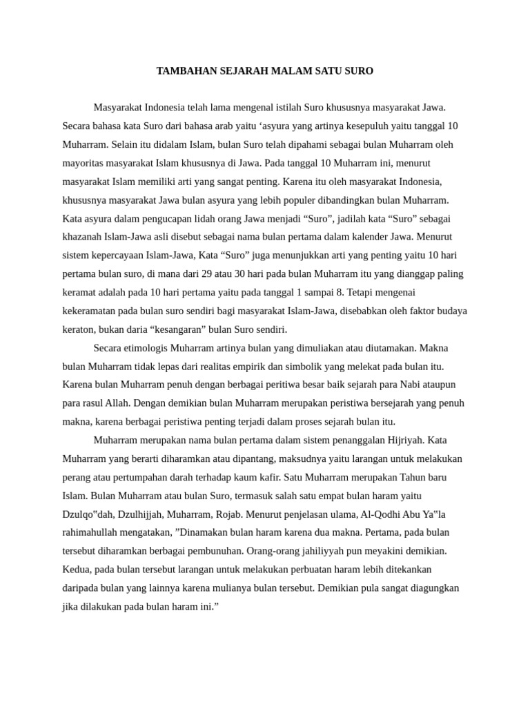 TAMBAHAN SEJARAH MALAM SATU SURO | PDF