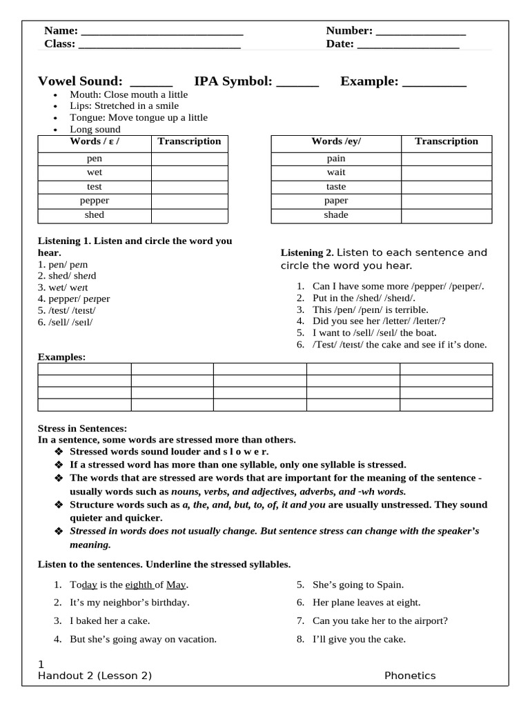 Vowel Sound Practice and Stress Guide | PDF | Stress (Linguistics) | Word