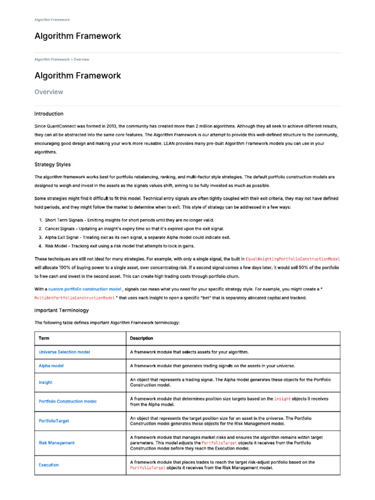 QuantConnect Documentation - ALGORITHM FRAMEWORK-compressed | PDF