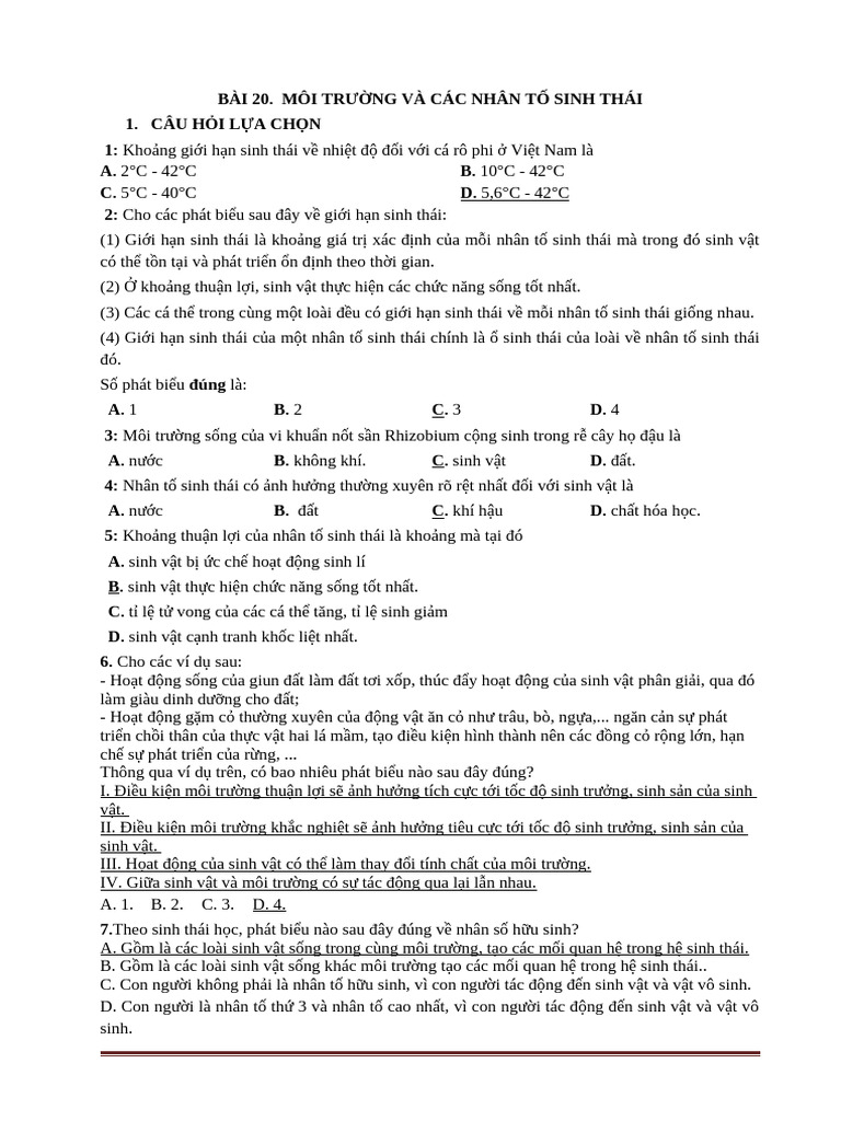 Đa Chtn Bài 20-21 Ôn Thi Hk II Sinh 12 Mới Dung Nộp Tổ | PDF