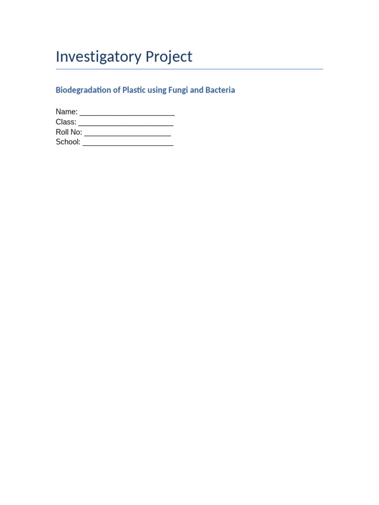 Biodegradation of Plastic Project Divided | PDF
