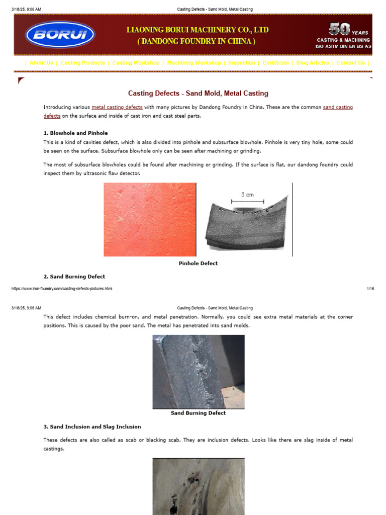 Casting Defects - Sand Mold, Metal Casting | PDF | Foundry | Casting