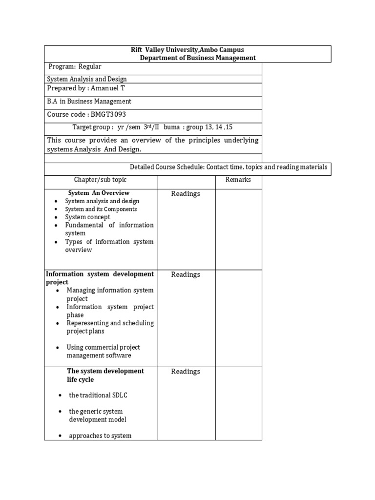 Buma Third SAD COURSE OUT LINE GROU 13,14,15 | PDF