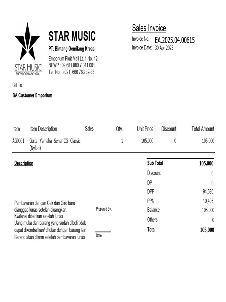 Star Music: Sales Invoice | PDF