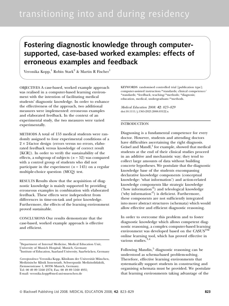 [Medical Education 2008-aug vol. 42 iss. 8] Veronika Kopp_ Robin Stark ...