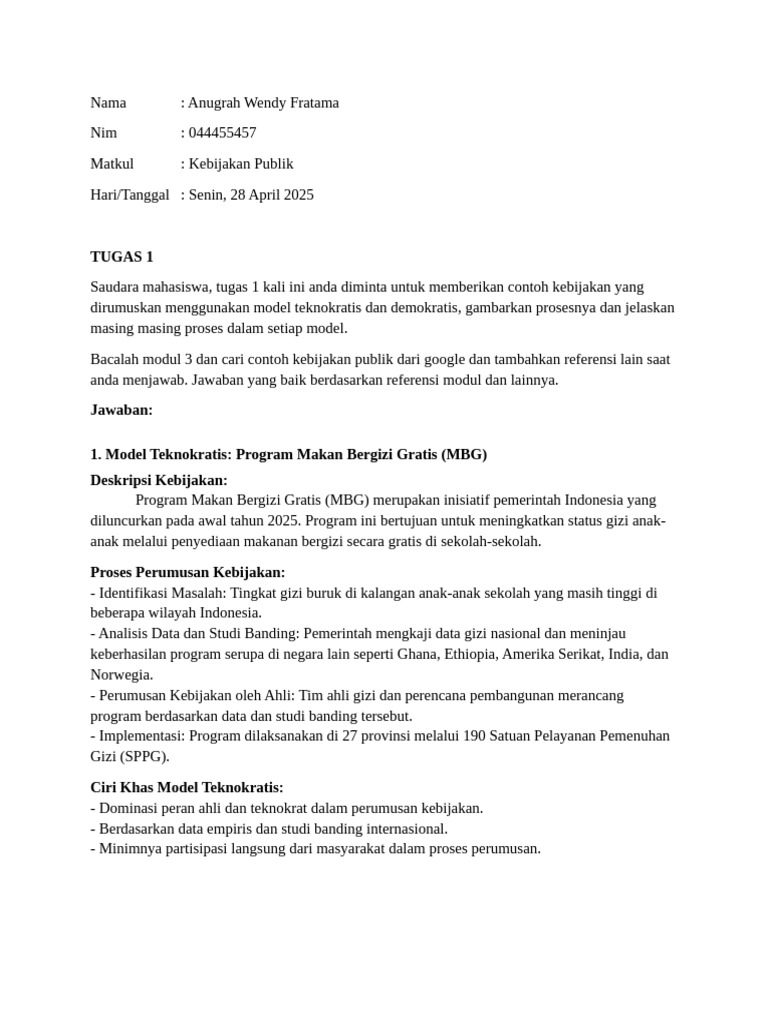 tugas 1 kebijakan publik | PDF