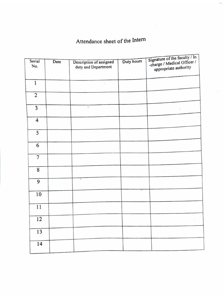 Attendance Sheet of Intern | PDF