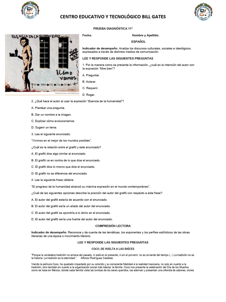 Prueba Diagnóstica de Español 11° | PDF | Autor | México