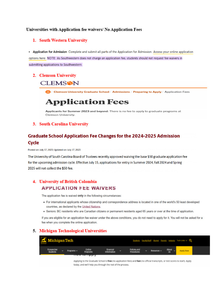 Universities With Application Fee Waivers | PDF