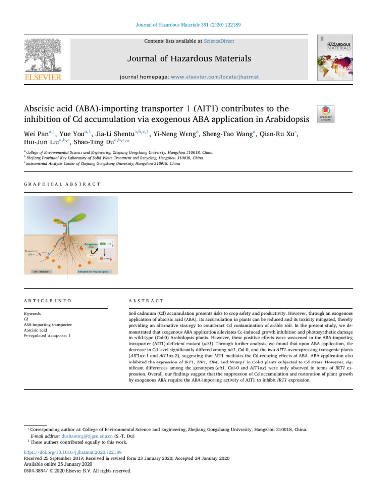 Abscisic Acid (ABA) - Importing Transporter 1 (AIT1) Contributes To The ...