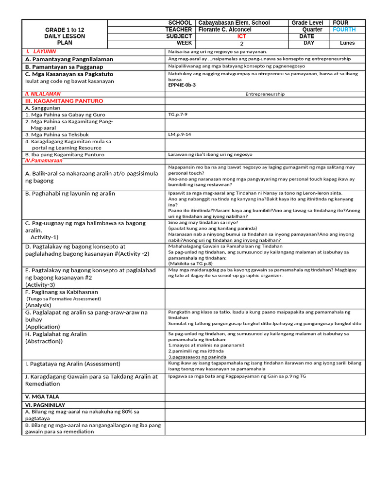 DLP EPP 4 Q4 wk2 | PDF