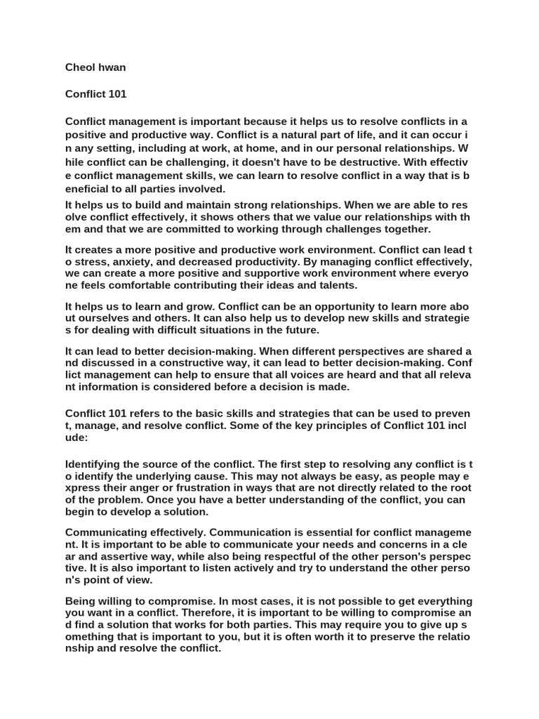 Conflict Management Is Important Because It Helps Us To Resolve Conflicts in A Positive and ...