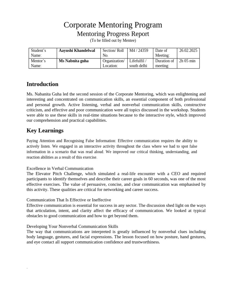 Corporate Mentoring Session2 | PDF | Mentorship | Communication