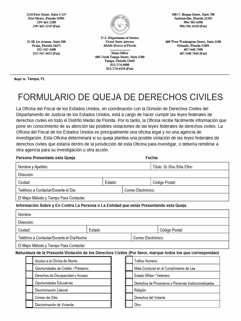 2023 Civil Rights Compaint Form Spanish | PDF | Violación | Discriminación