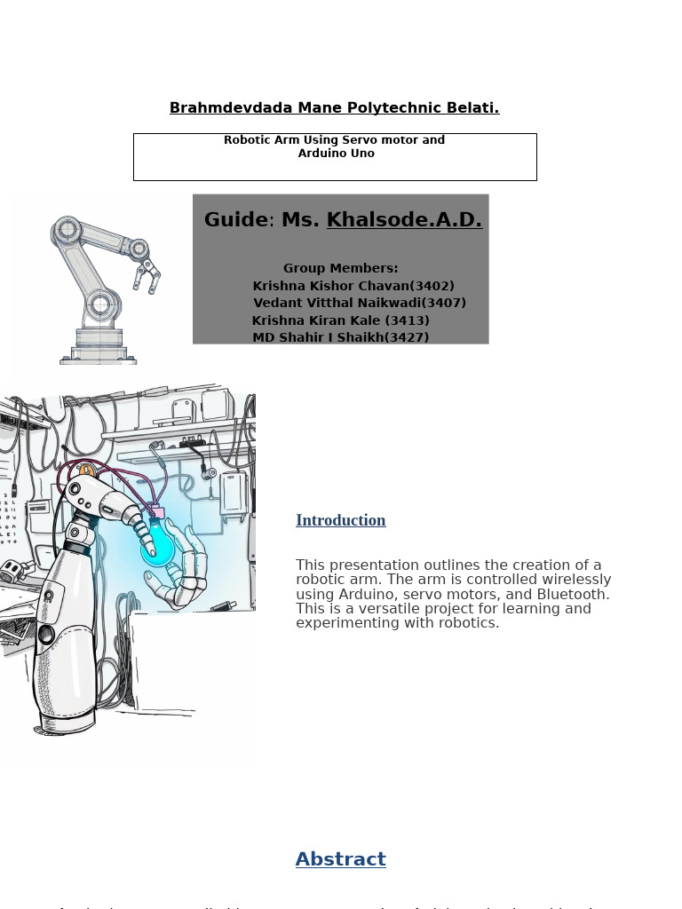 Arduino Bluetooth Robotic Arm Project | PDF | Arduino | Robotics