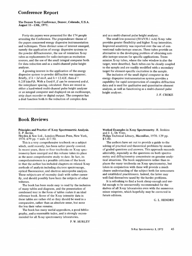 Conference Report: X-Ray | PDF | X Ray | Spectroscopy