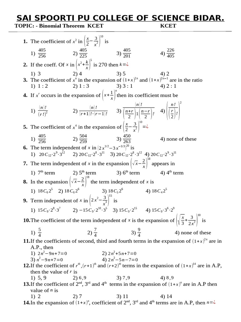 1680005233817 Binomial Theorem | PDF | Combinatorics | Complex Analysis