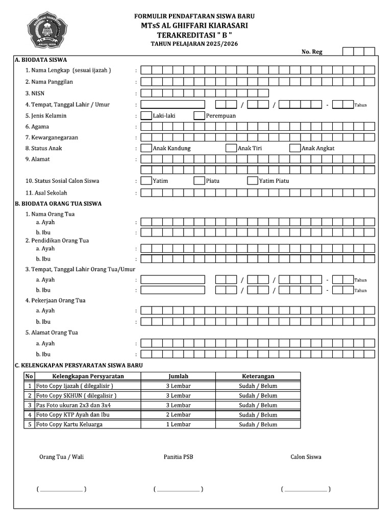 Formulir PPDB Alghiffari | PDF