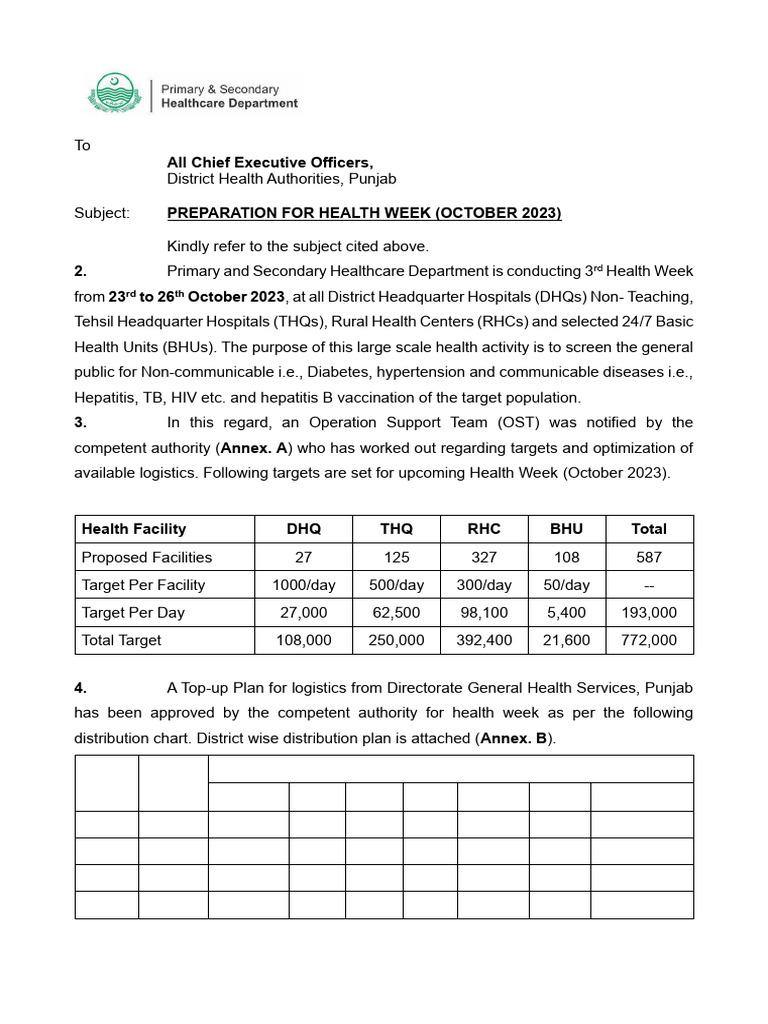 Health Week Preparation Guidelines 2023 | PDF | Hepatitis C | Medical ...