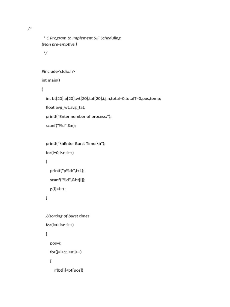 SJF Scheduling C Program Implementation | PDF