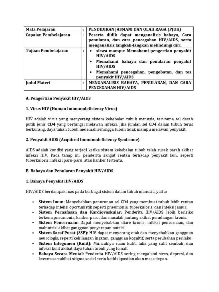 Materi 3. Menganalisi Bahaya, Penularan Dan Pencegahan Penyakit HIV Atau AIDS | PDF