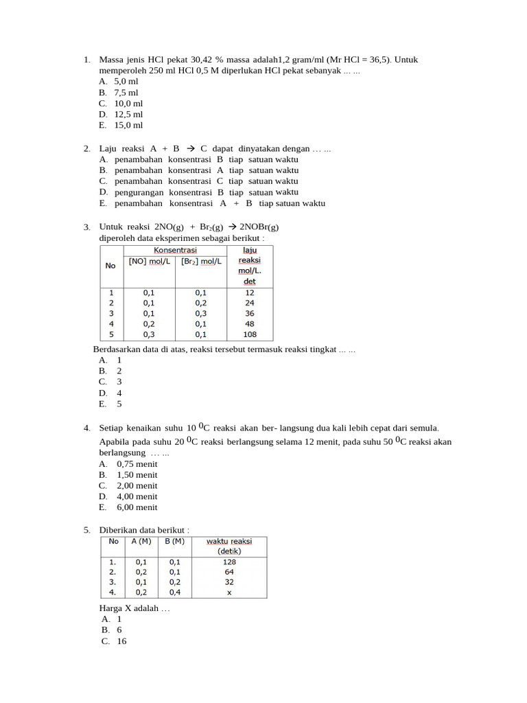 Soal Laju Reaksi Pas 2025 | PDF