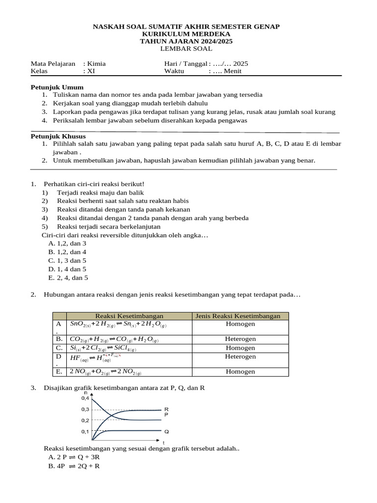 Kimia_Genap 2025_Kelas XI_Kumer_Soal - Copy | PDF