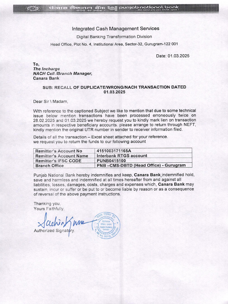 Indemnity Letter-Canara Bank - 0001 | PDF