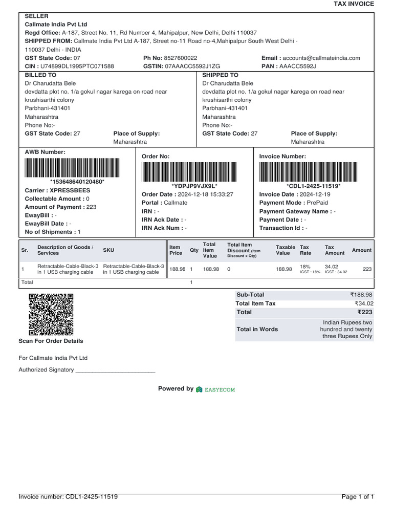 3 in 1 USB Charging cable | PDF | Invoice | Payments