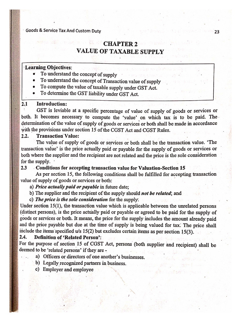 GST Value of Taxable Supply Theory&Problems 1st Unit | PDF
