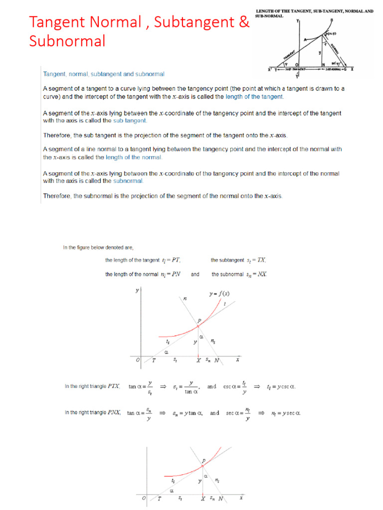 Tangent Normal, Subtangent & Subnormal | PDF