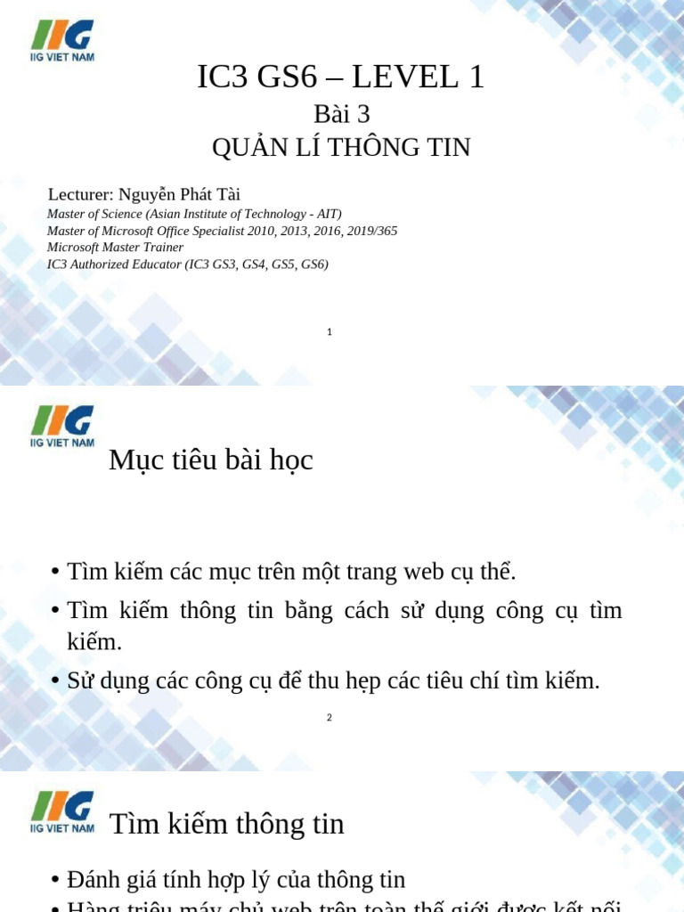 IC3 GS6 - Level 1 - Lesson 3 | PDF