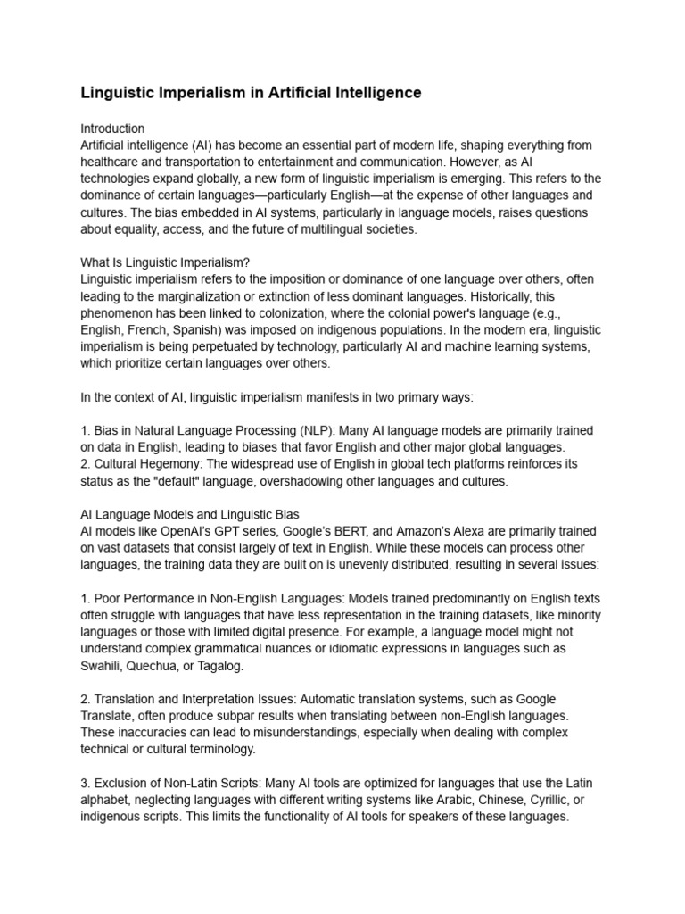 Linguistic Imperialism in Artificial Intelligence | PDF | Artificial Intelligence | Intelligence ...
