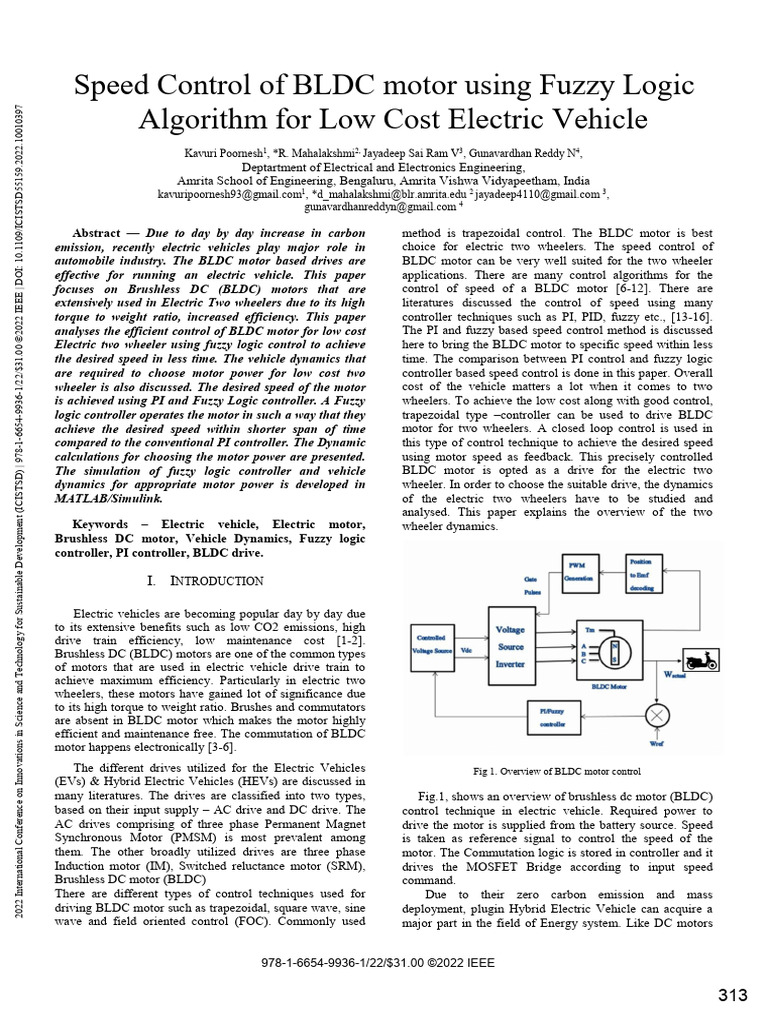 Fuzzy Logic Speed Control for BLDC Motors | PDF | Electric Motor ...