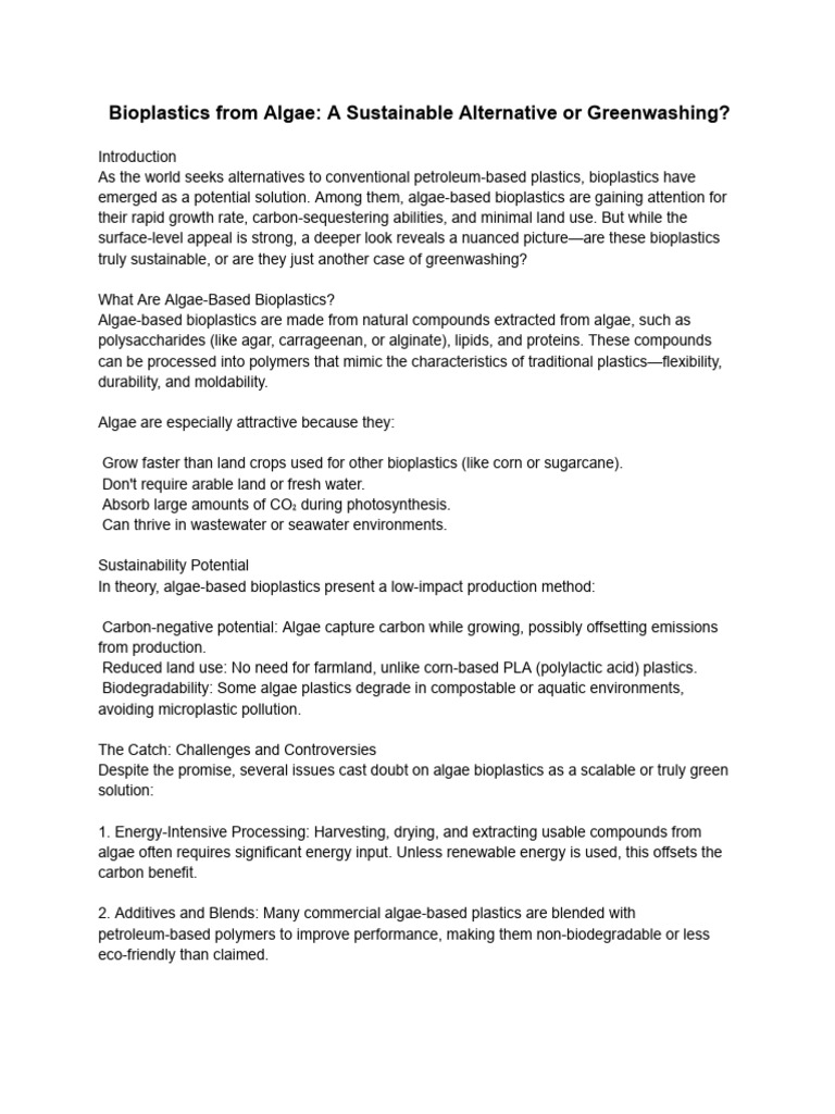 Bioplastics From Algae - A Sustainable Alternative or Greenwashing ...