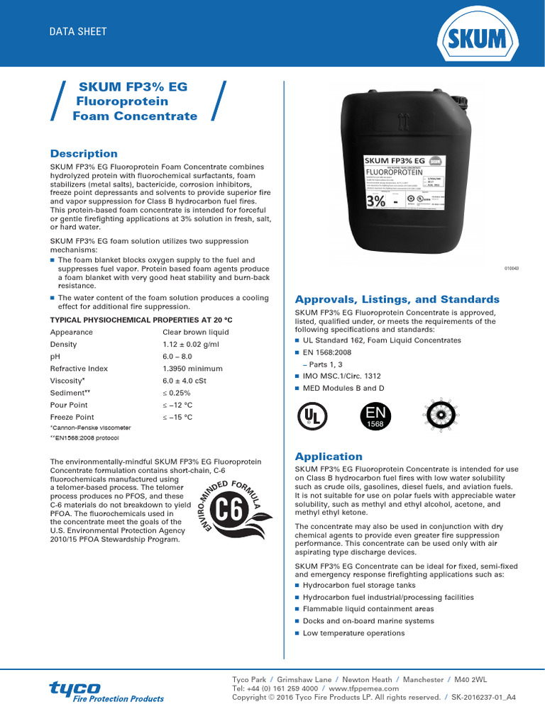 SKUM FP3% EG Fluoroprotein Foam Data | PDF | Chemical Substances ...