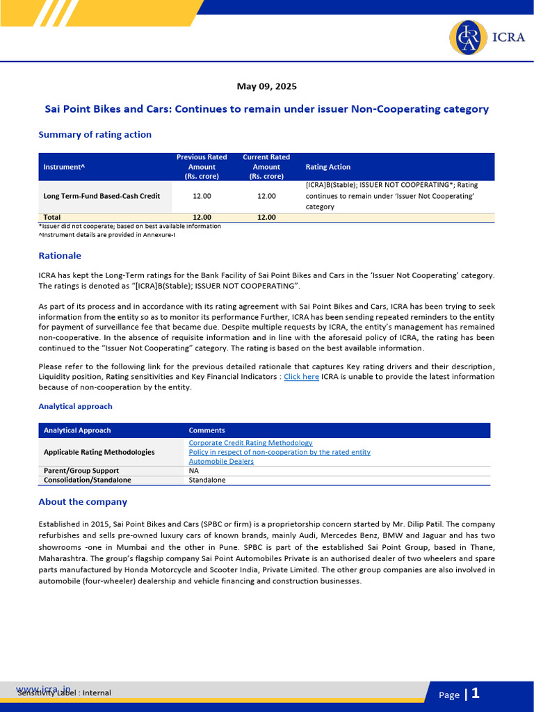 Sai Point Bikes and Cars | PDF | Credit Rating Agency