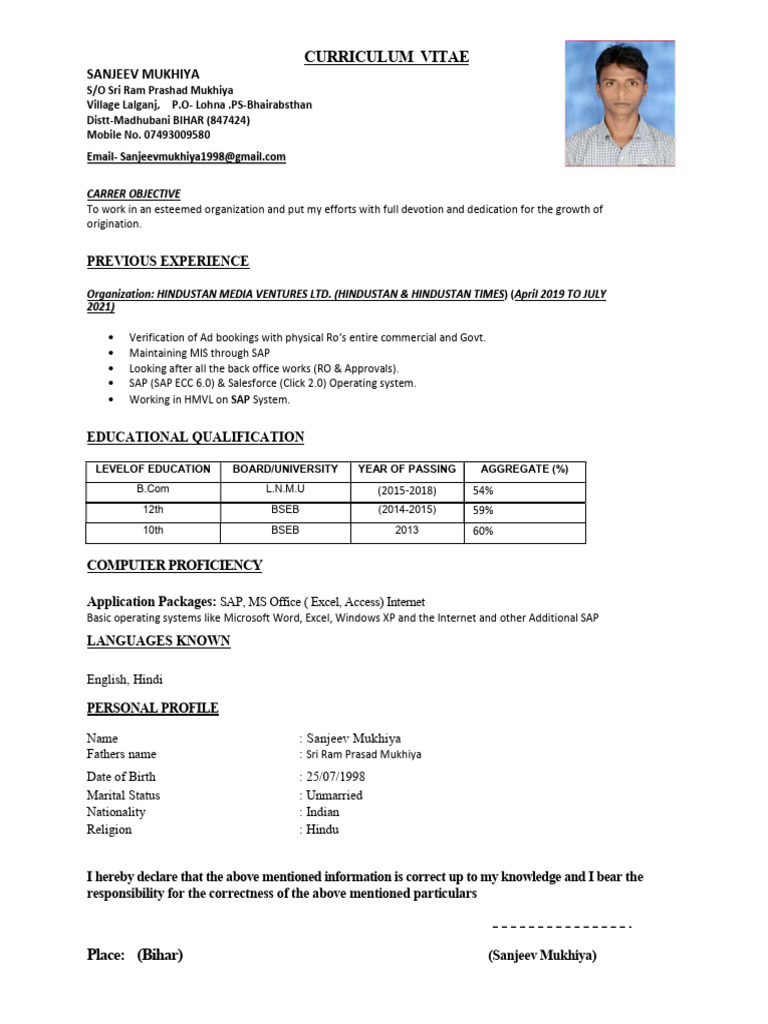 CV_SANJEEV MUKHIYA_B | PDF