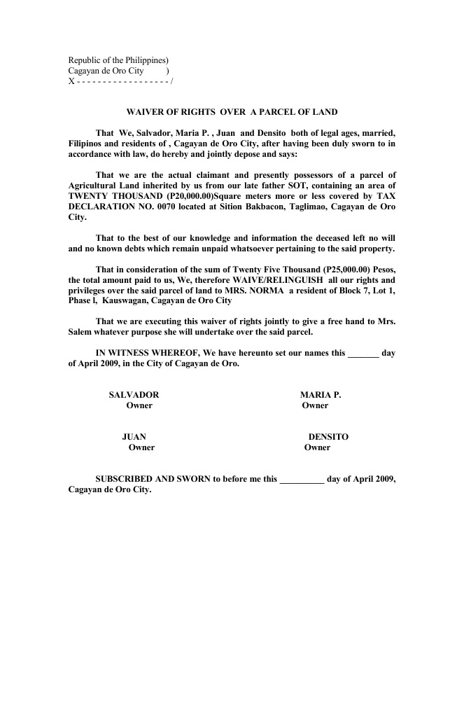 Waiver of Right of Parcel of Land | PDF | Justice | Crime & Violence