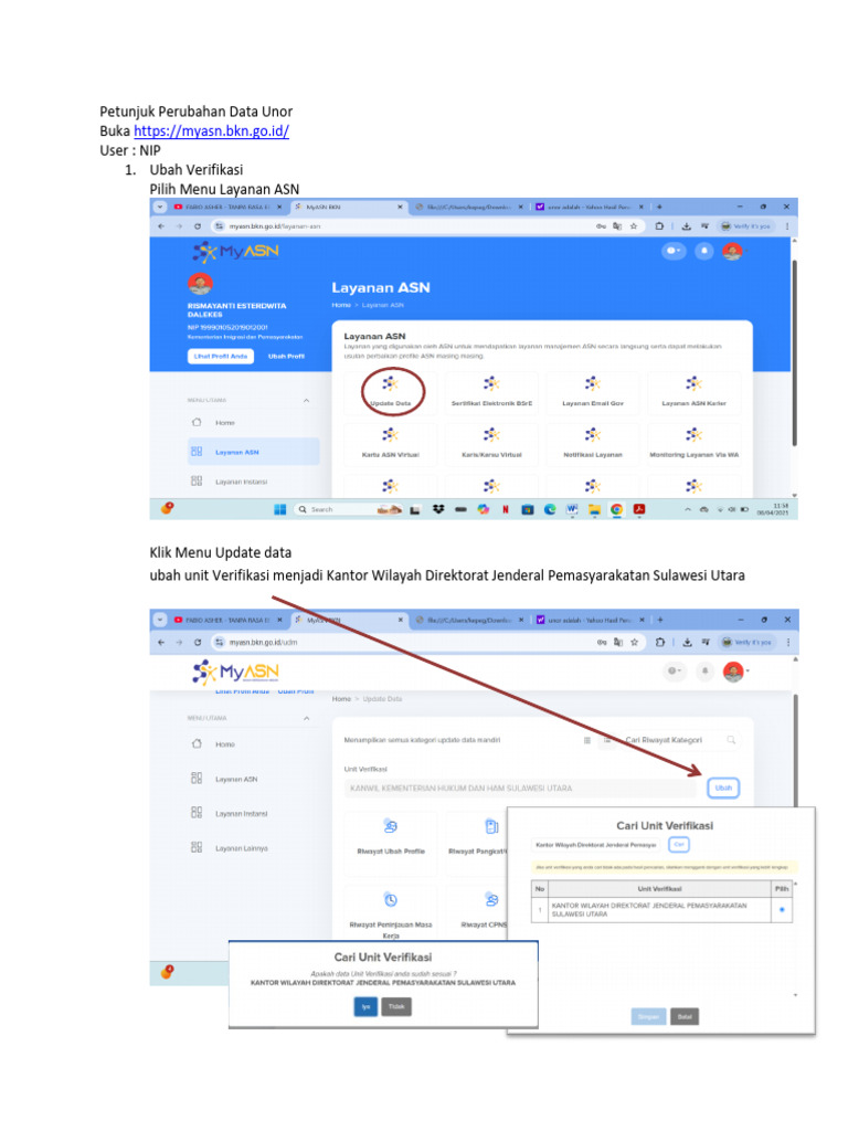 Panduan Ubah Data Unor di My ASN | PDF