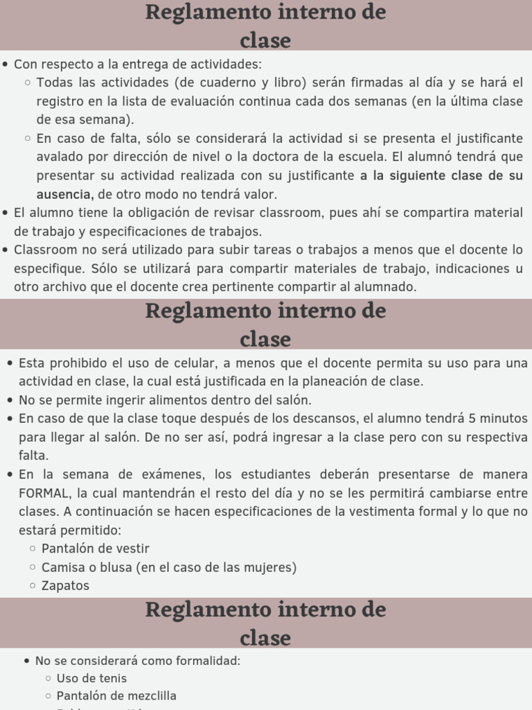 Reglamento Interno de Clase | PDF