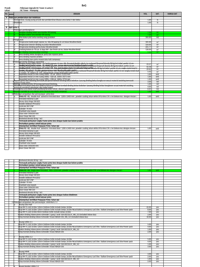 Upgrade Pekerjaan ISC Tower A Lantai 3 | PDF