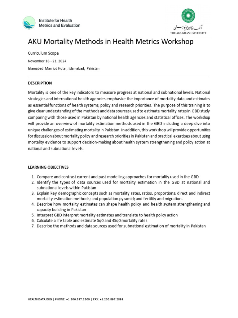 AKU MortalityWorkshop CurriculumOutline 103124 | PDF | Demography