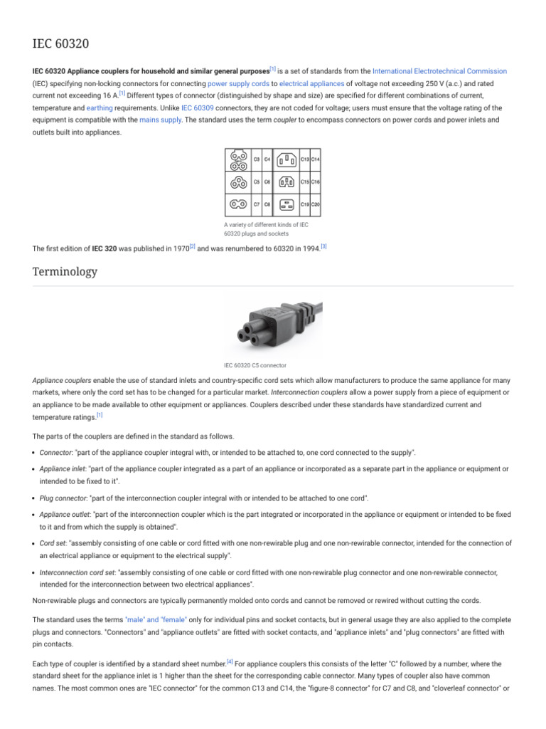 IEC 60320 Appliance Couplers Overview | PDF | Electrical Wiring ...