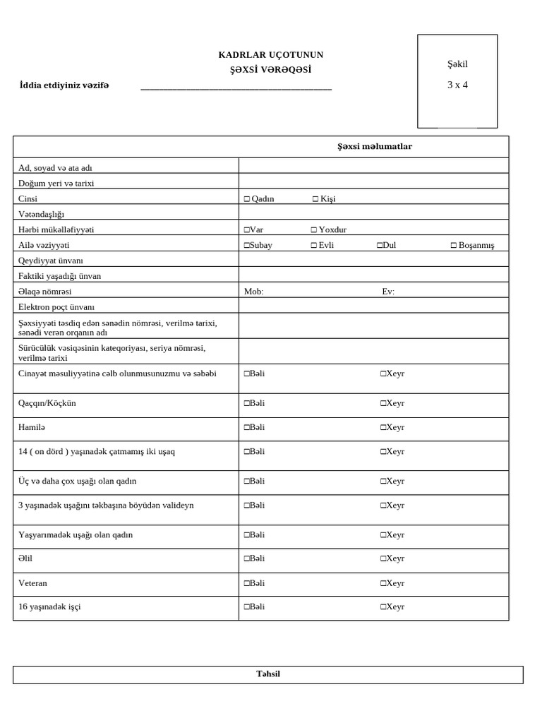 CV Forması Anket | PDF