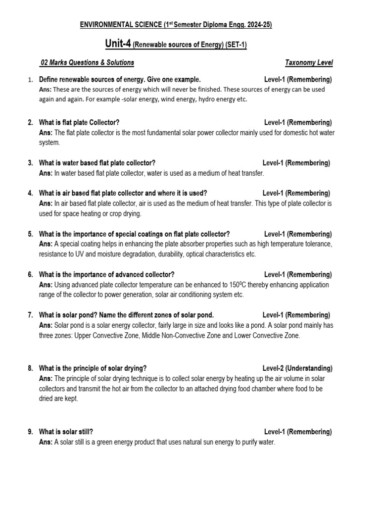 Environmental Science Unit-4 (Set-1) | PDF | Biogas | Fuels