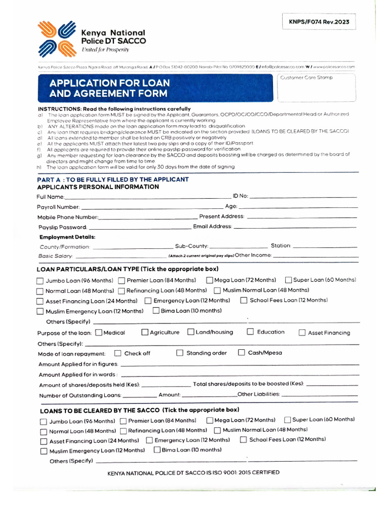 Kenya Police Sacco Loan Form | PDF