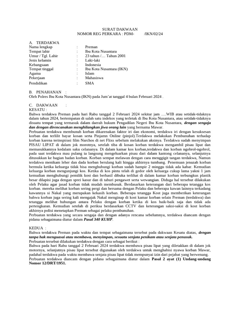 Surat Dakwaan Tugas Wahyu-1 | PDF