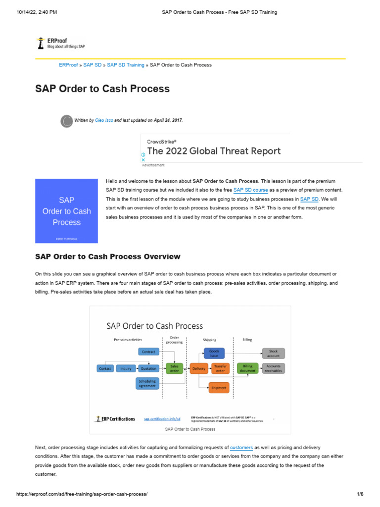 SAP-Order To Cash (OTC) Process - 2 | PDF | Invoice | Cash