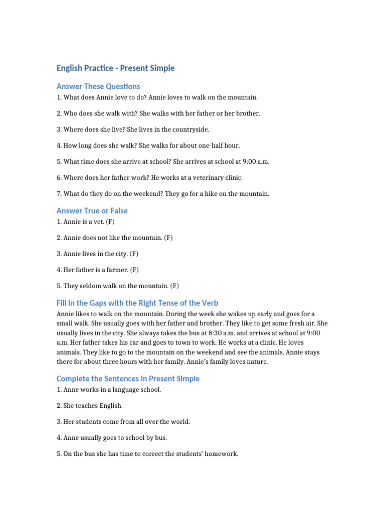 English Present Simple Practice Guide | PDF